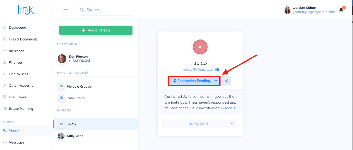 Resend Invitation to a Pending Contact